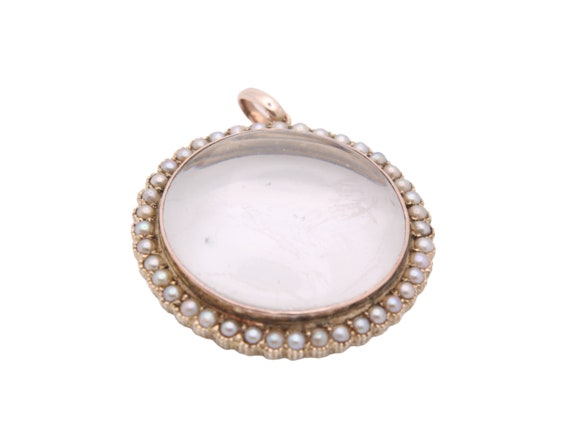 Antique 9ct Gold Seed Pearl Glass Photo Locket Pendant - Gem