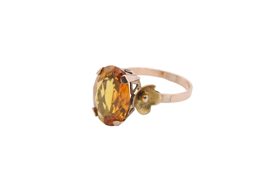 Vintage 14ct Gold Citrine Cocktail Ring - Etsy UK