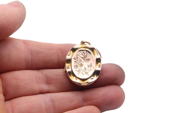 Antique 9ct Gold Back & Front Decorative Oval Swallow… - Gem