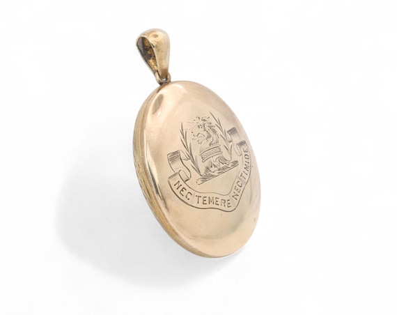 Antique Large Pinchbeck Intaglio Lion Crest Locket "N… - Gem
