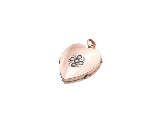 Antique 9ct Gold Pearl Forget-Me-Not Heart Locket - Gem