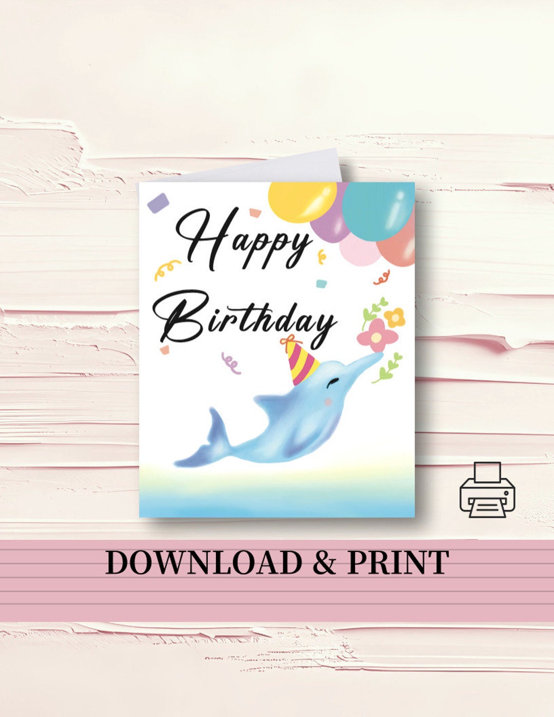 Printable Dolphin Birthday Card, 4x5.5 Greeting Card (PDF), Instand ...