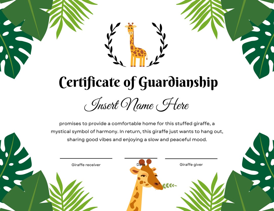 Giraffe Stuffed Animal Personalized Certificate Customized Giraffe ...