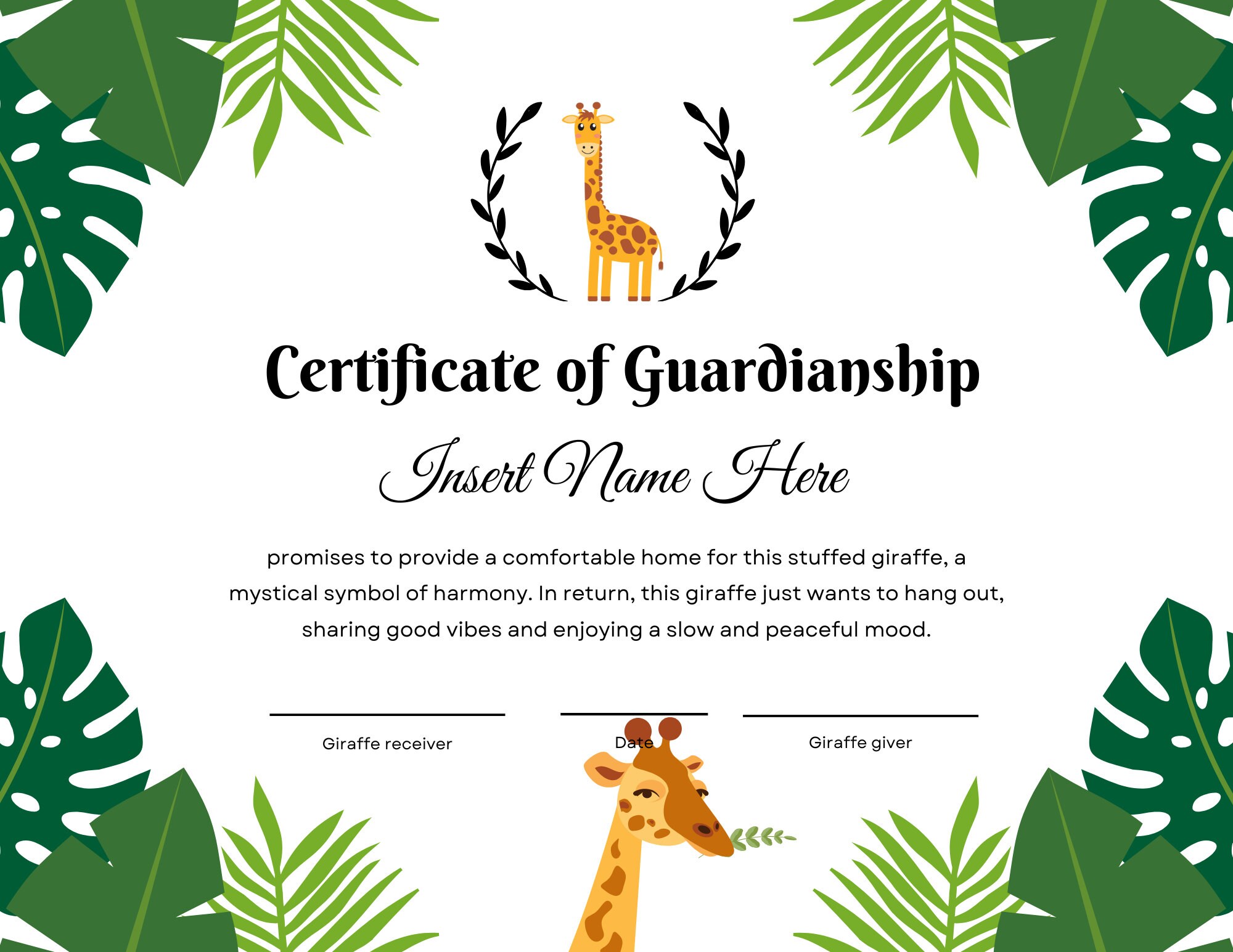 Giraffe Stuffed Animal Personalized Certificate Customized Giraffe ...