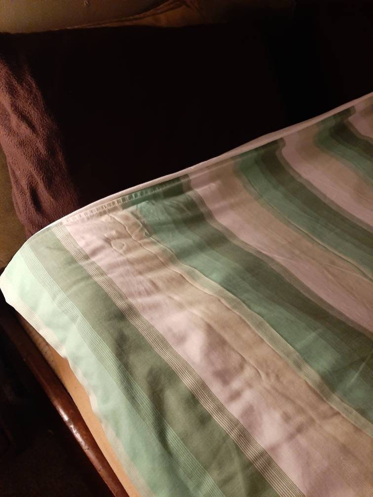 Vintage Green Striped Duvet Cover. Made With Vintage Sheets. Queen Size ...