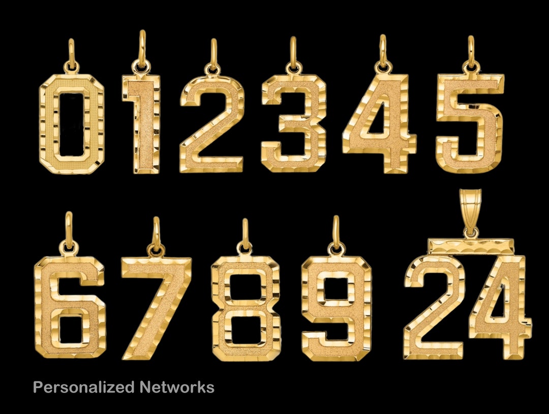 Custom 10K Gold Numbers Diamond Cut Pendant Charms Single and Double ...