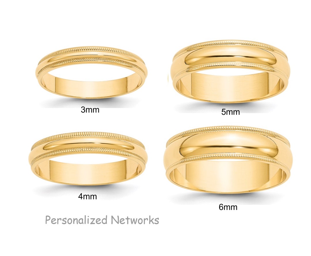 10K Solid Yellow Gold Milgrain Edge Half Round Style Wedding Band ...