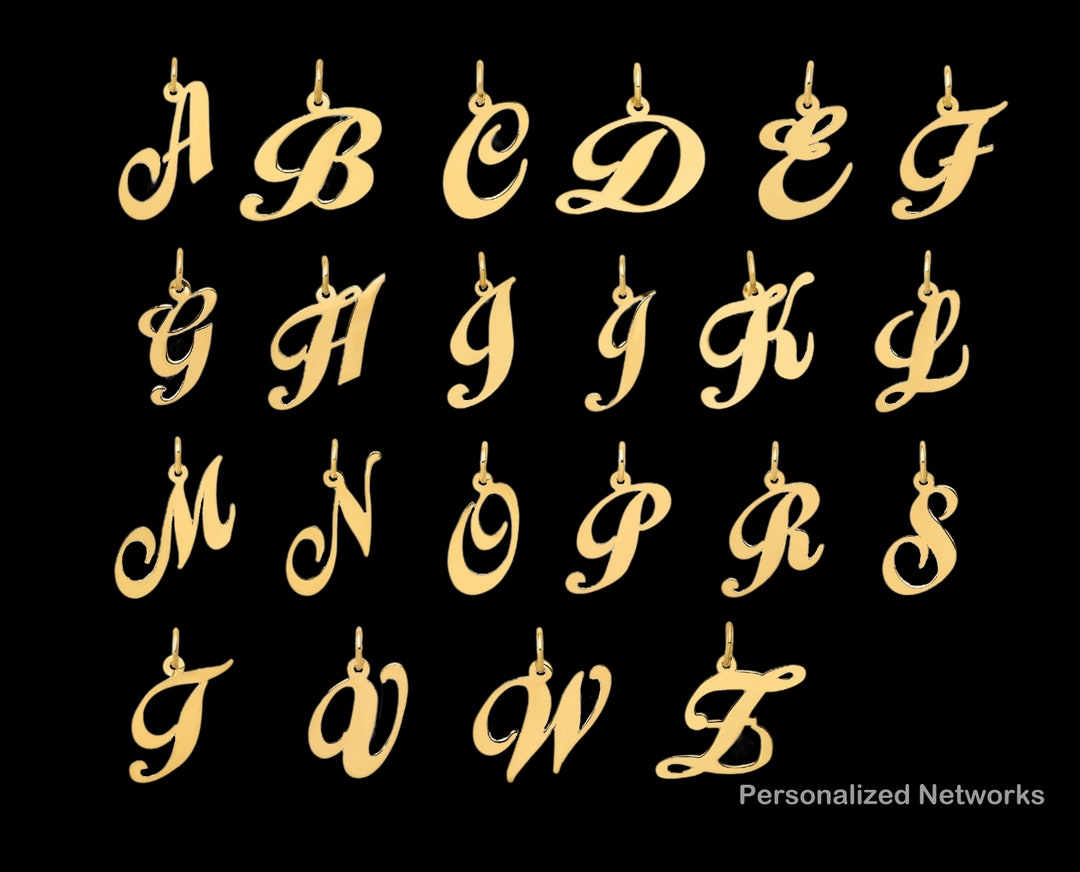 Script Letters in Yellow or White Gold or Sterling Silver Small Medium ...