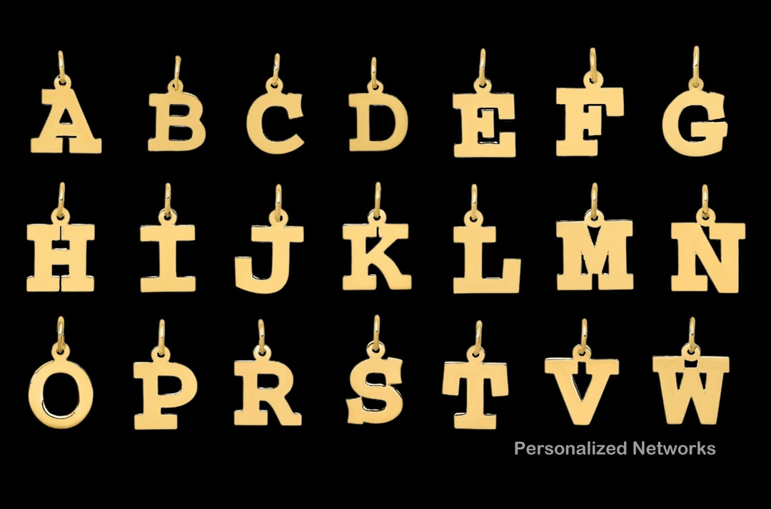 Block Letters Charm Pendant Solid 10K 14K Yellow or White Gold Alphabet ...