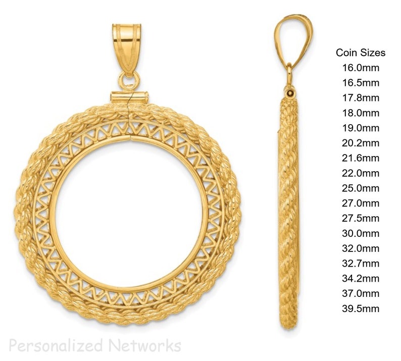 14K Gold Coin Bezel Mounting Pendant in 18 Sizes Solid Gold for Making ...