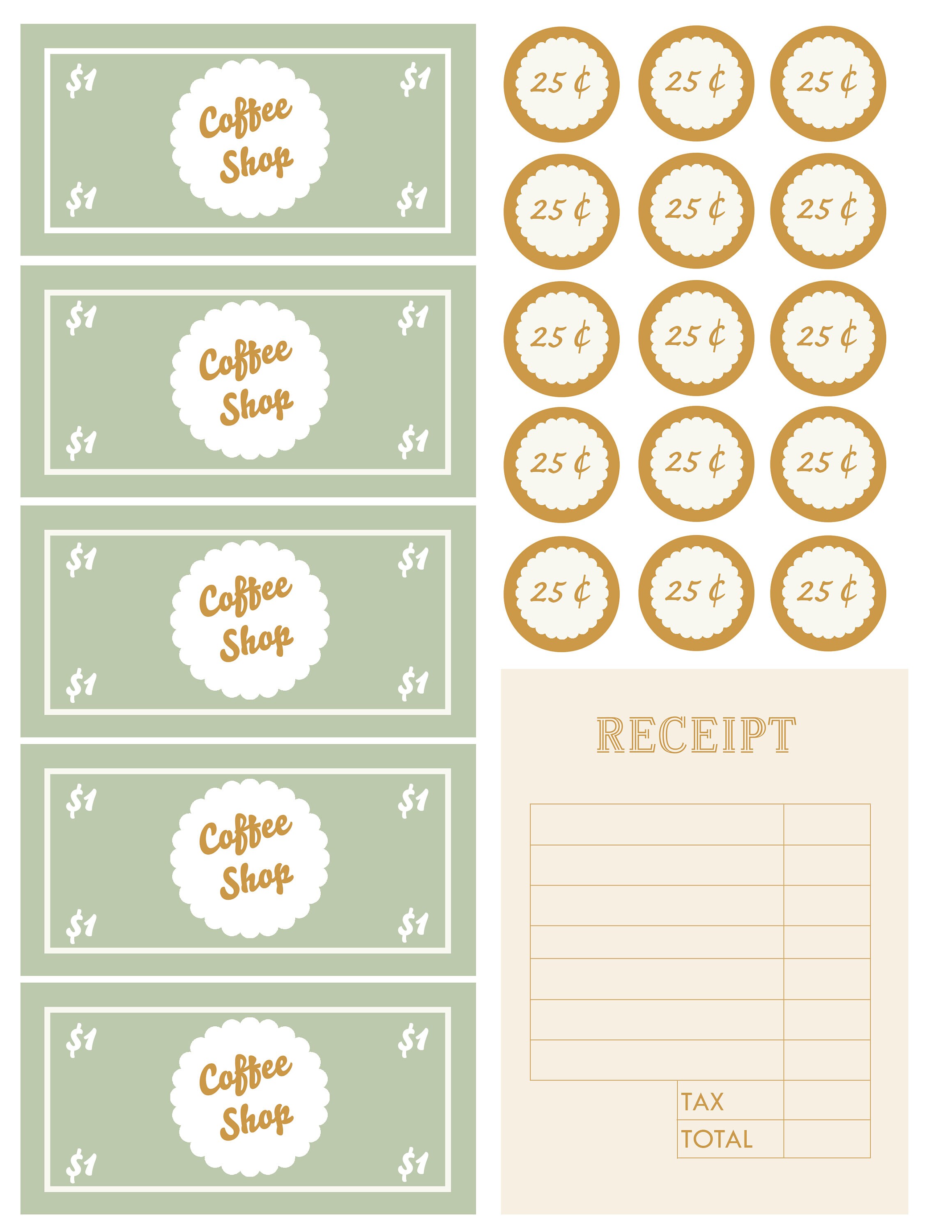 Dramatic Play Coffee Shop Printables for Kids Green | Etsy