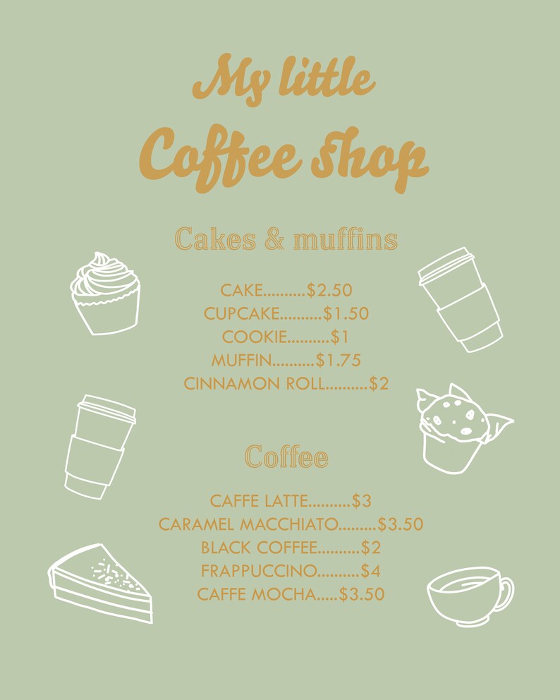 Dramatic Play Coffee Shop Printables for Kids - Green - Etsy