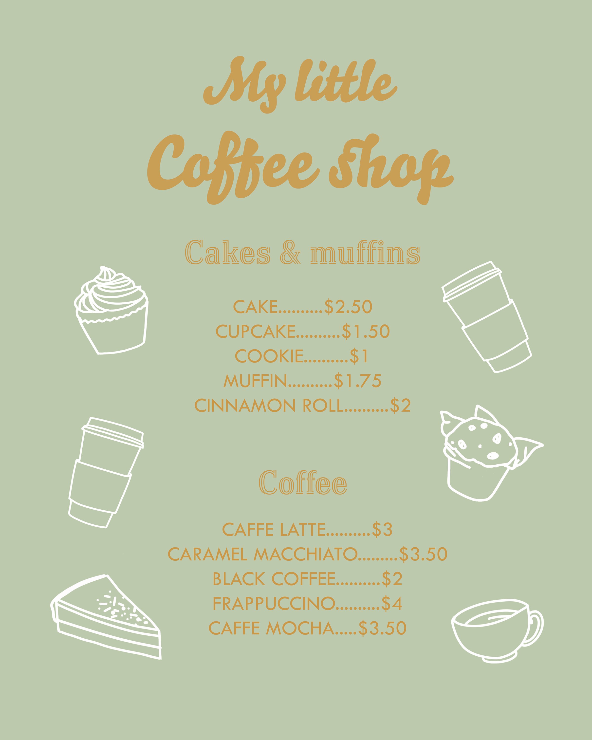 Dramatic Play Coffee Shop Printables for Kids Green | Etsy