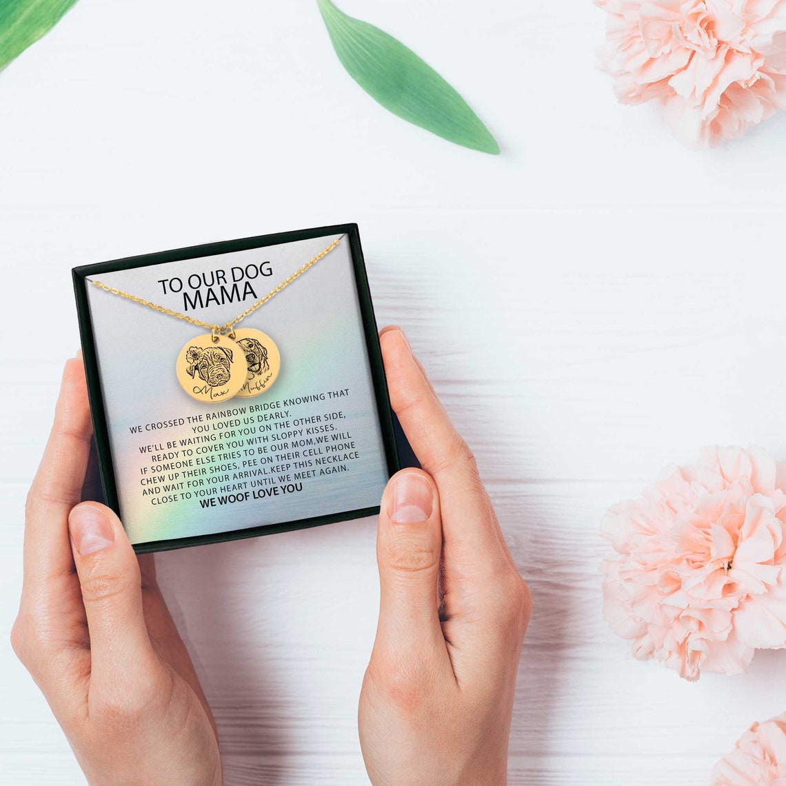 Pet Portrait Necklace Dog Memorial Gifts 2 Coins Dog Mama - Etsy