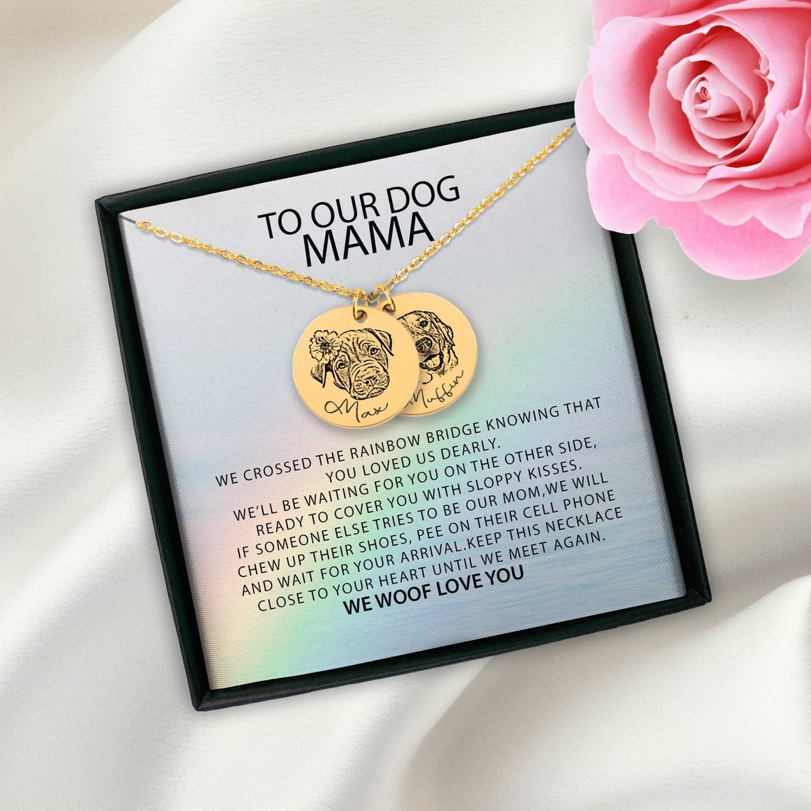 Pet Portrait Necklace Dog Memorial Gifts 2 Coins Dog Mama - Etsy