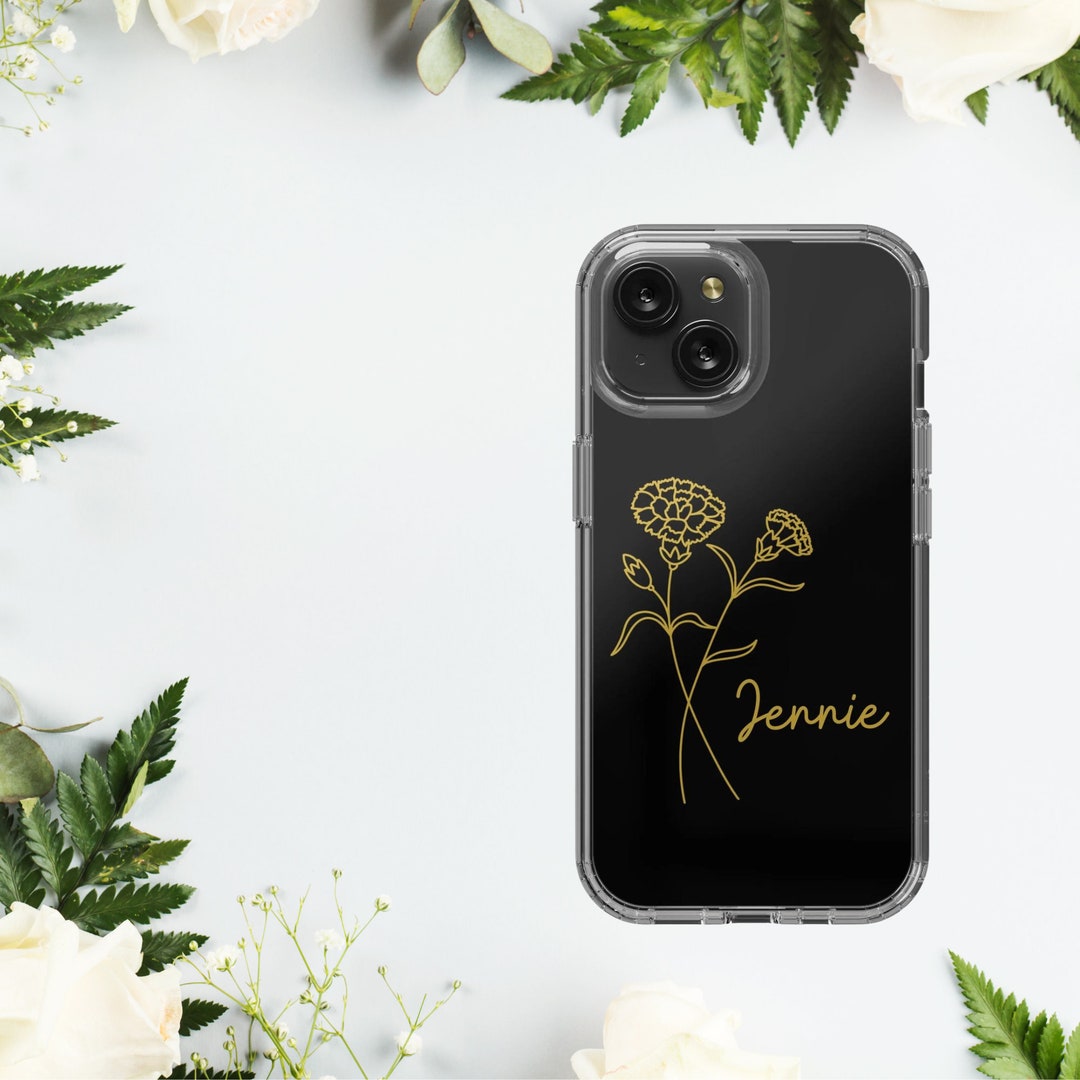 Personalized Birth Flower Clear iPhone 15 Plus Case, Custom Birth Month ...