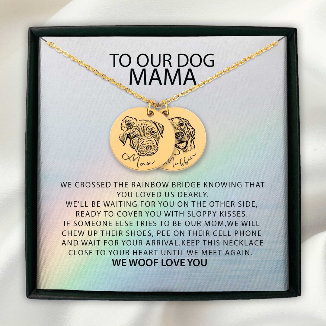 Pet Portrait Necklace Dog Memorial Gifts, 2 Coins Dog Mama Custom Pet ...