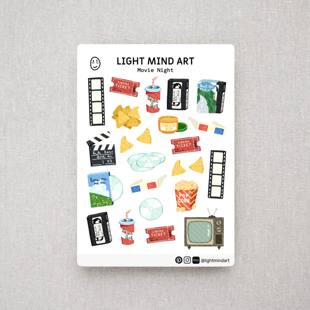 Movie Night Sticker Sheet Stickers for Your Journal and Scrapbook ...
