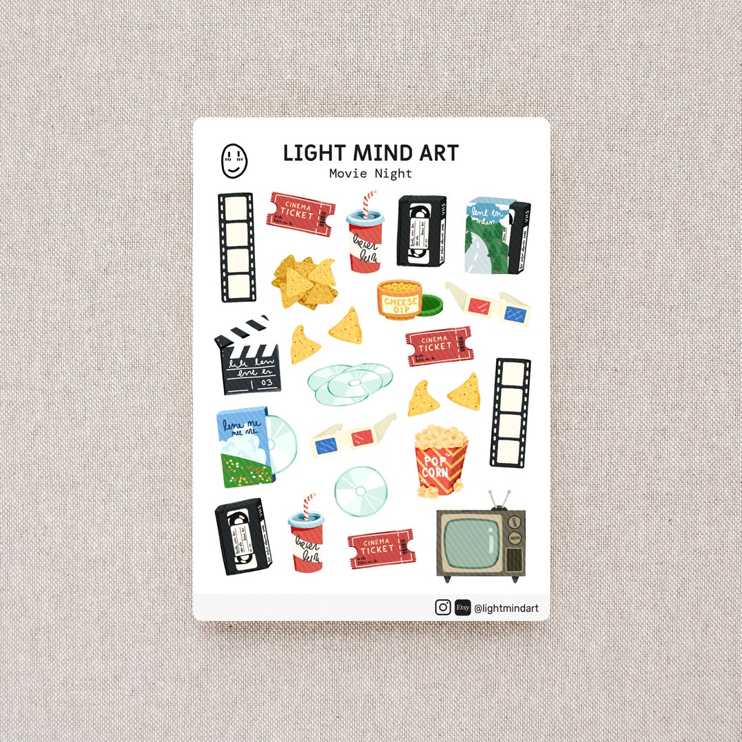 Movie Night Sticker Sheet Stickers for Your Journal and Scrapbook ...