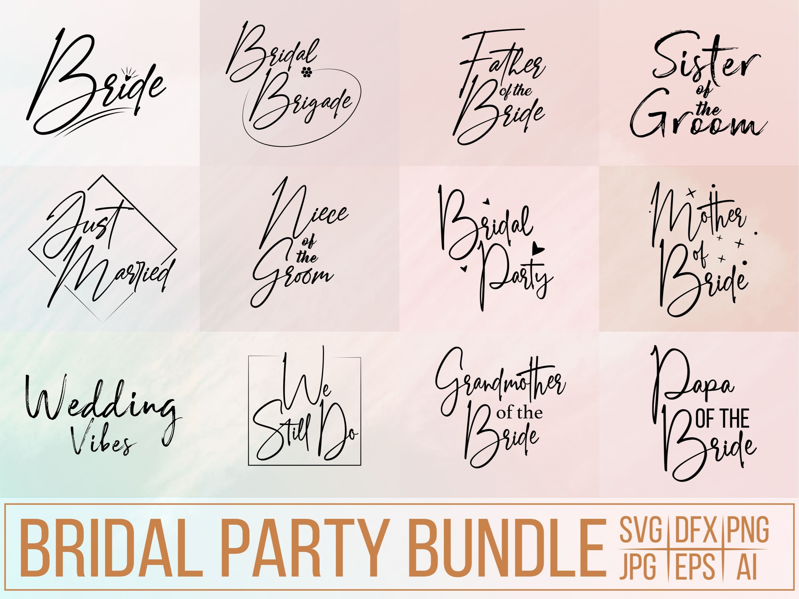 Bridal Party Svg Bundle, Wedding Svg, Bride Svg, Bridesmaid Svg ...
