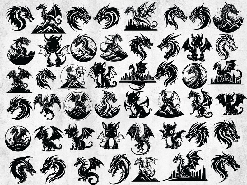 Dragon SVG Bundle, Dragon Clipart, Dragon Silhouette, Dragon Head Svg ...