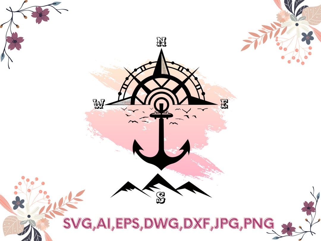 Anchor Compass Svg, Sailor Compass Svg, compass silhouette, Seaman ...