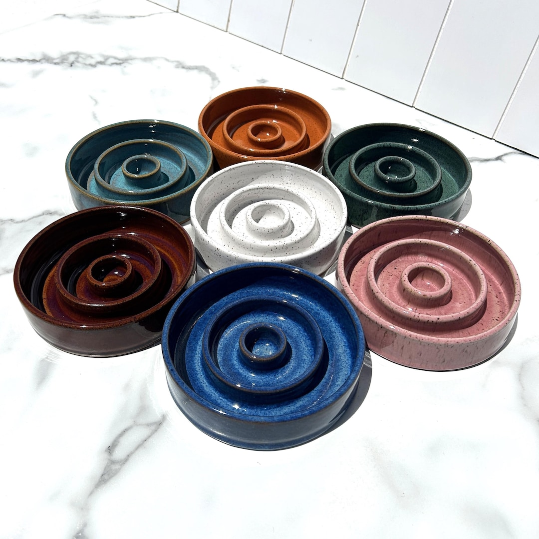 Handmade Ceramic Pet Slow Feeder Food Dish | Colorful Dog, Cat Bowl - Etsy