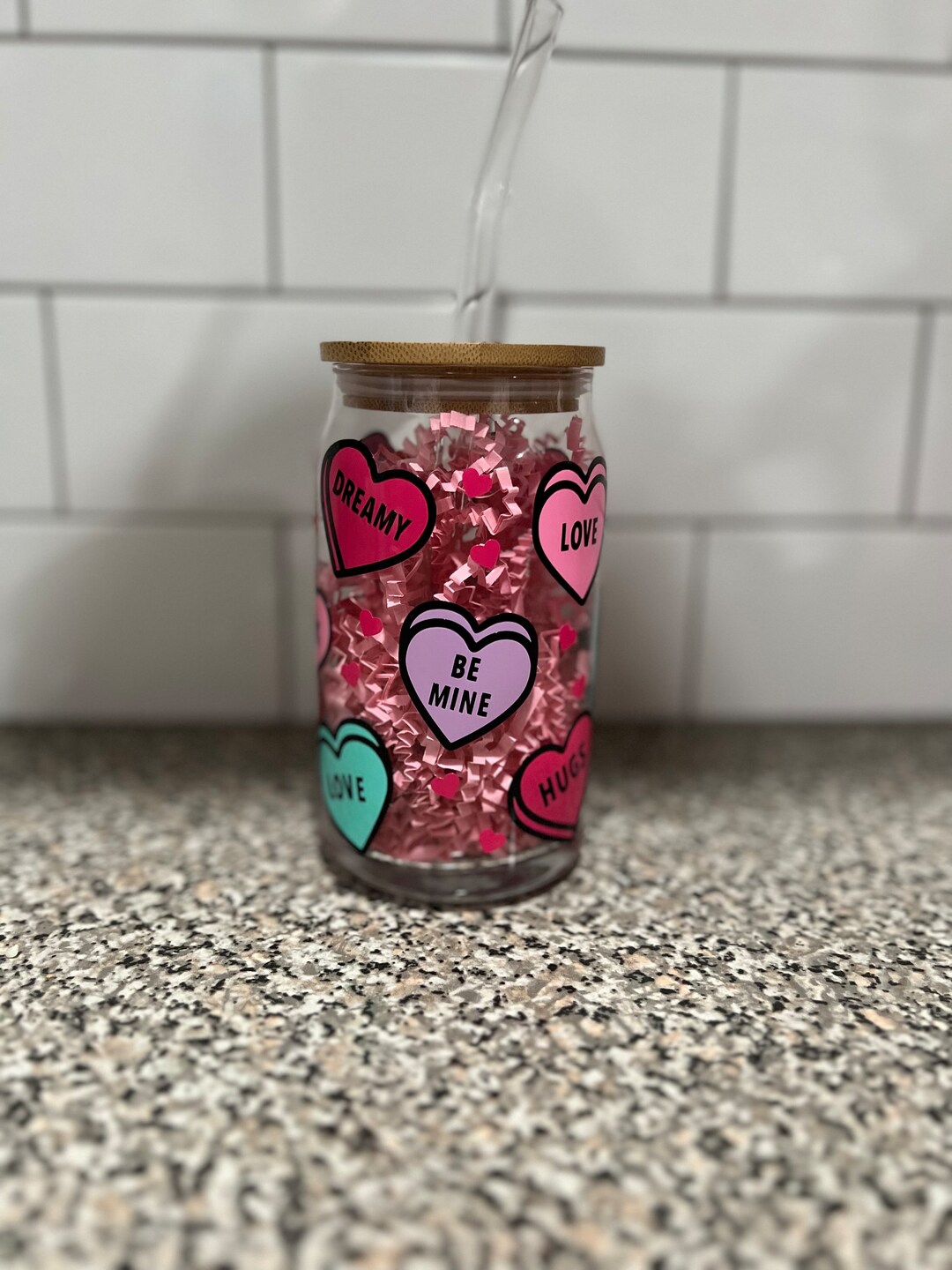 Conversation Hearts 16 Oz Can Glass | Drink Tumbler Glass | Custom ...