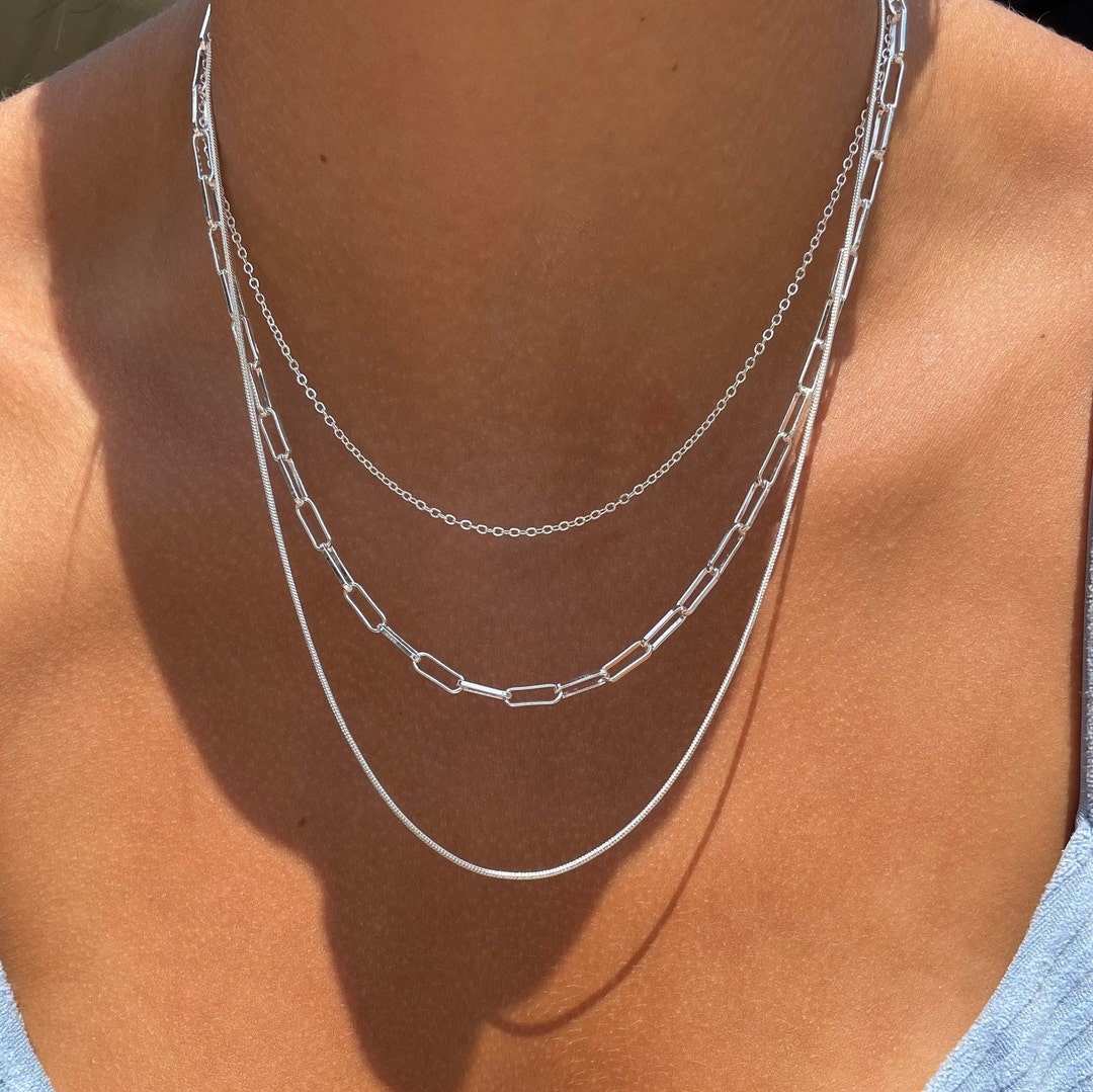 Minimalist Triple Layered Necklace Set-silver 3 Piece Chokers-stacking ...