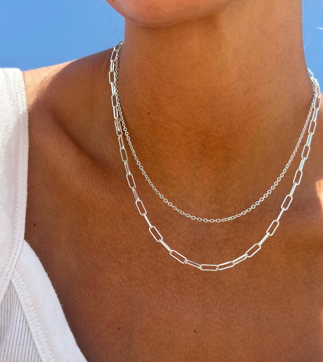 Silver Layered Necklace Set-2 Piece Minimalist Stacking Chokers-boho ...