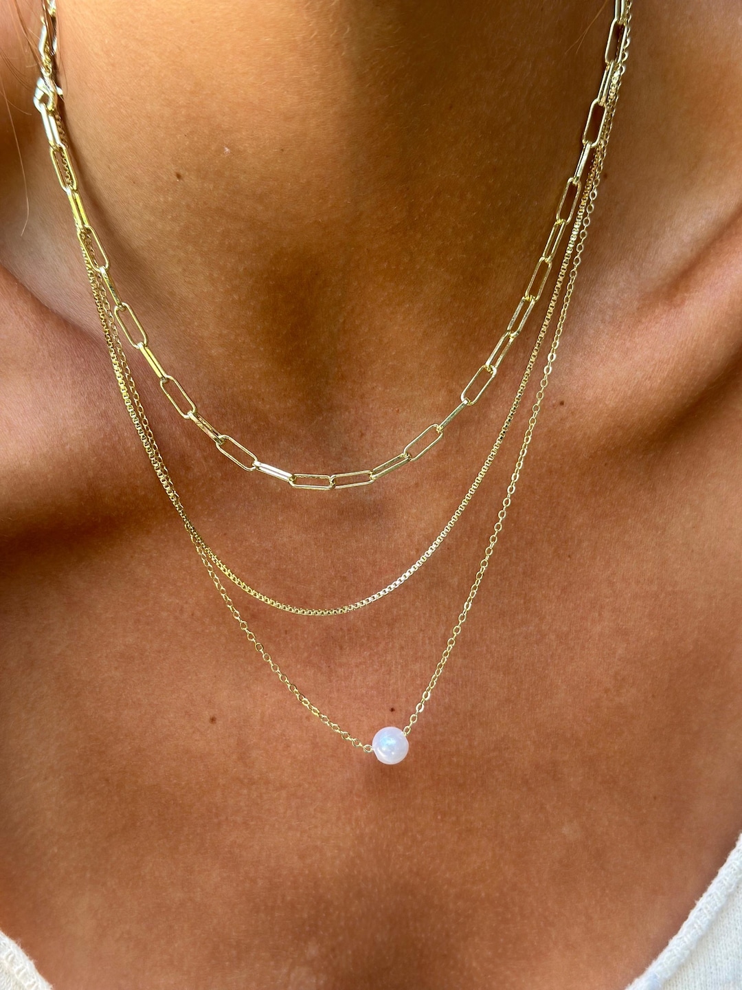 14K Triple Layer Gold Choker Set-three Stacking Chokers-minimalist ...