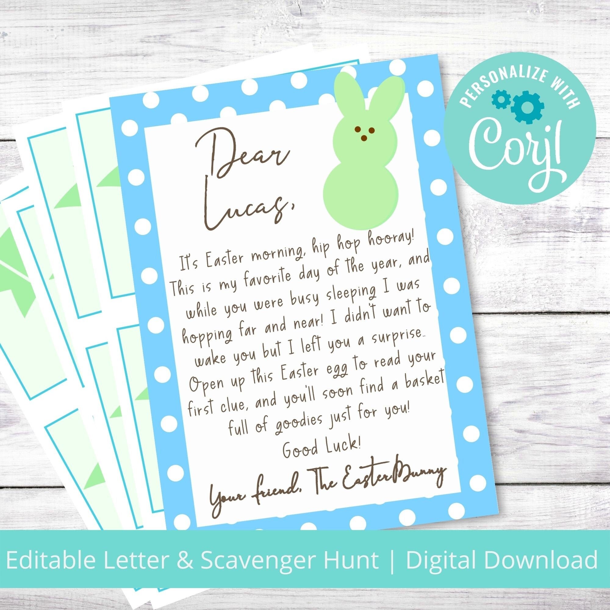 EDITABLE Kids Easter Bunny Letter And Scavenger Hunt Easter | Etsy