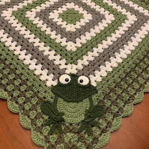 Handmade Crocheted Baby Blanket With Frog Applique Design, 40x40'' or ...