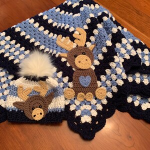 Crocheted Woodland Baby Blanket With Moose Design, 32x32” or 40x40 ...