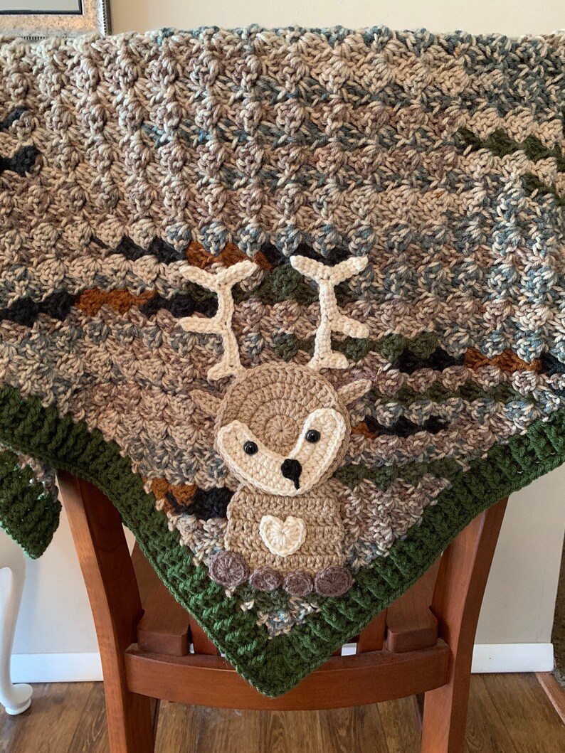 Handmade Crochet Camo Baby Blanket: Deer Appliqué Nursery Decor - Etsy