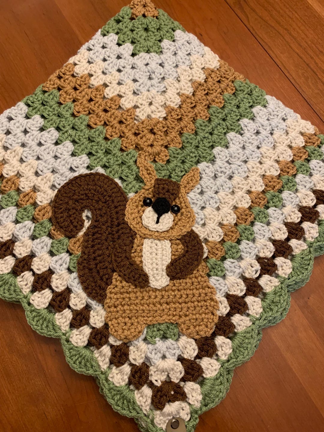 Handmade Baby Blanket With Crochet Squirrel Applique – Woodland Animal ...