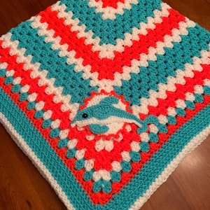 Crochet Baby Blanket,40x40”32x32" Miami Dolphins Inspired Handmade Baby ...