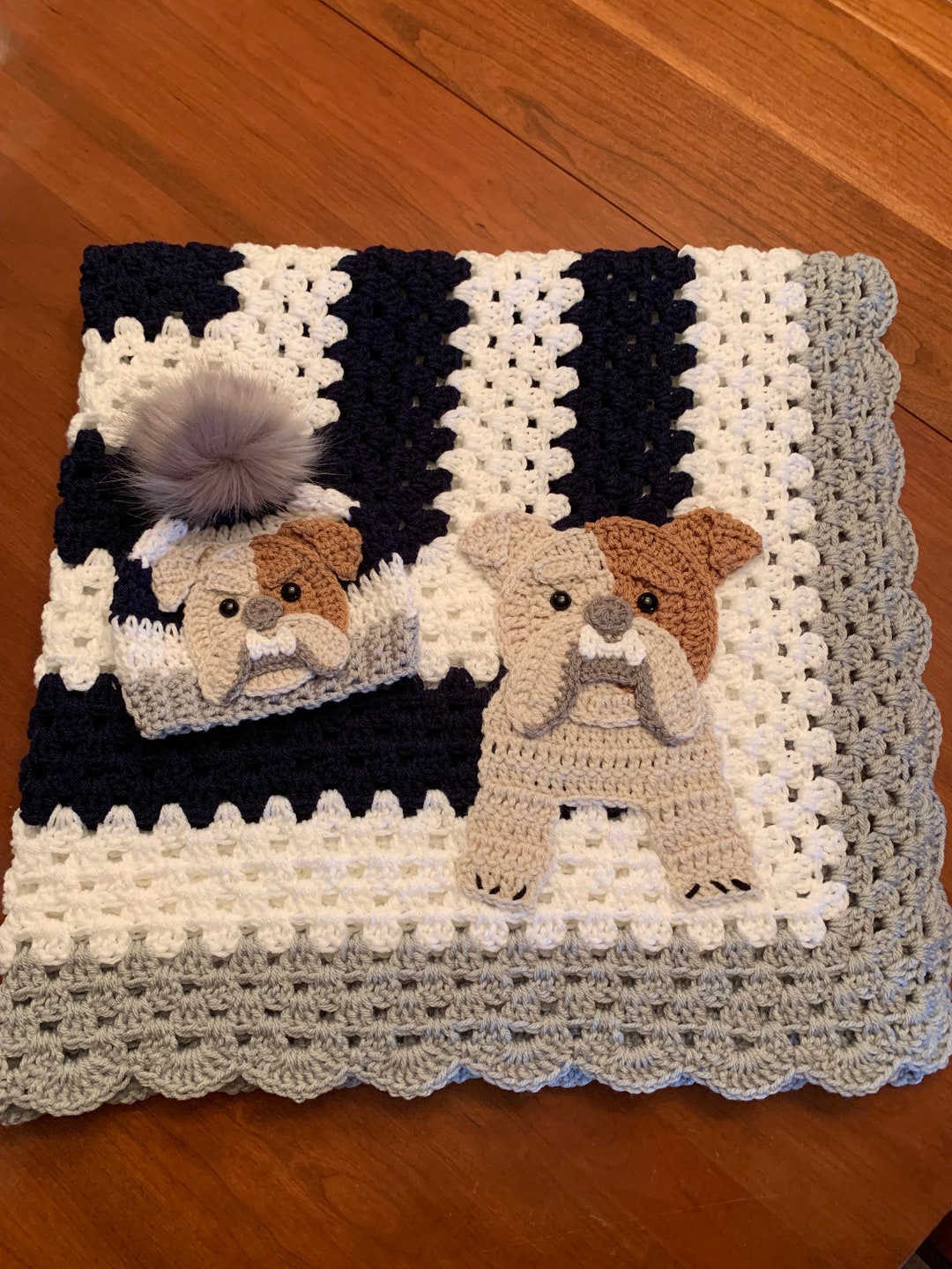 Crochet Baby Blanket 40x40” or 32x32" - Handmade Bulldog Nursery Decor ...