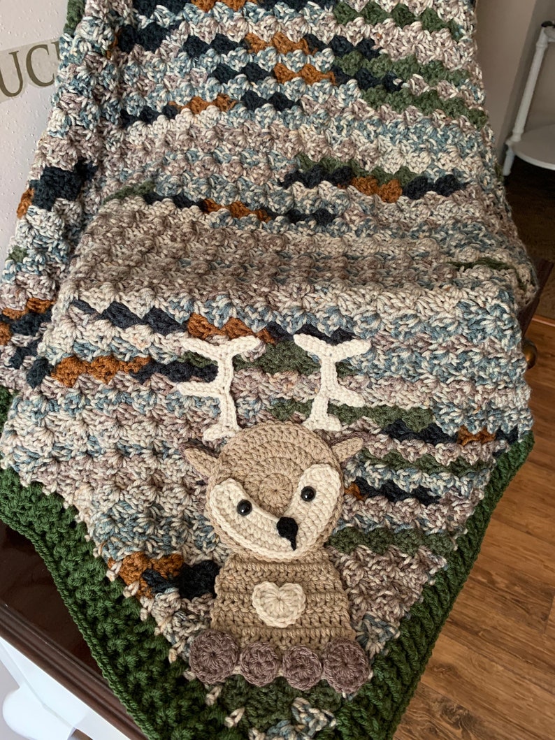Handmade Crochet Camo Baby Blanket: Deer Appliqué Nursery Decor - Etsy