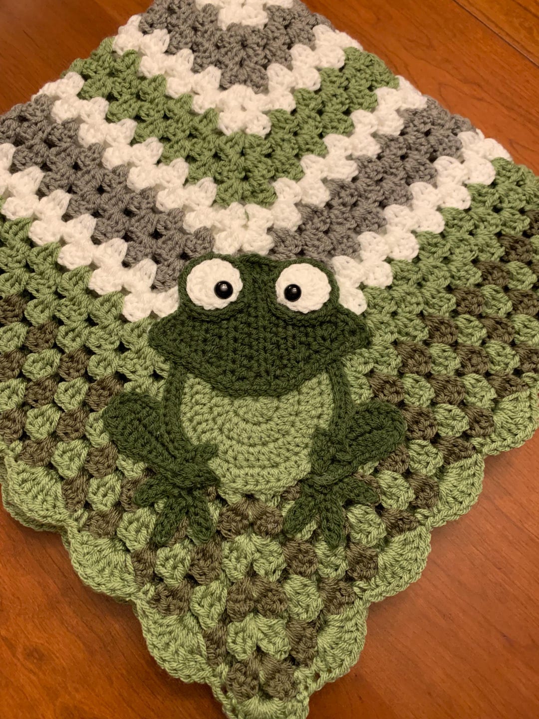 Handmade Crocheted Baby Blanket With Frog Applique Design, 40x40'' or ...