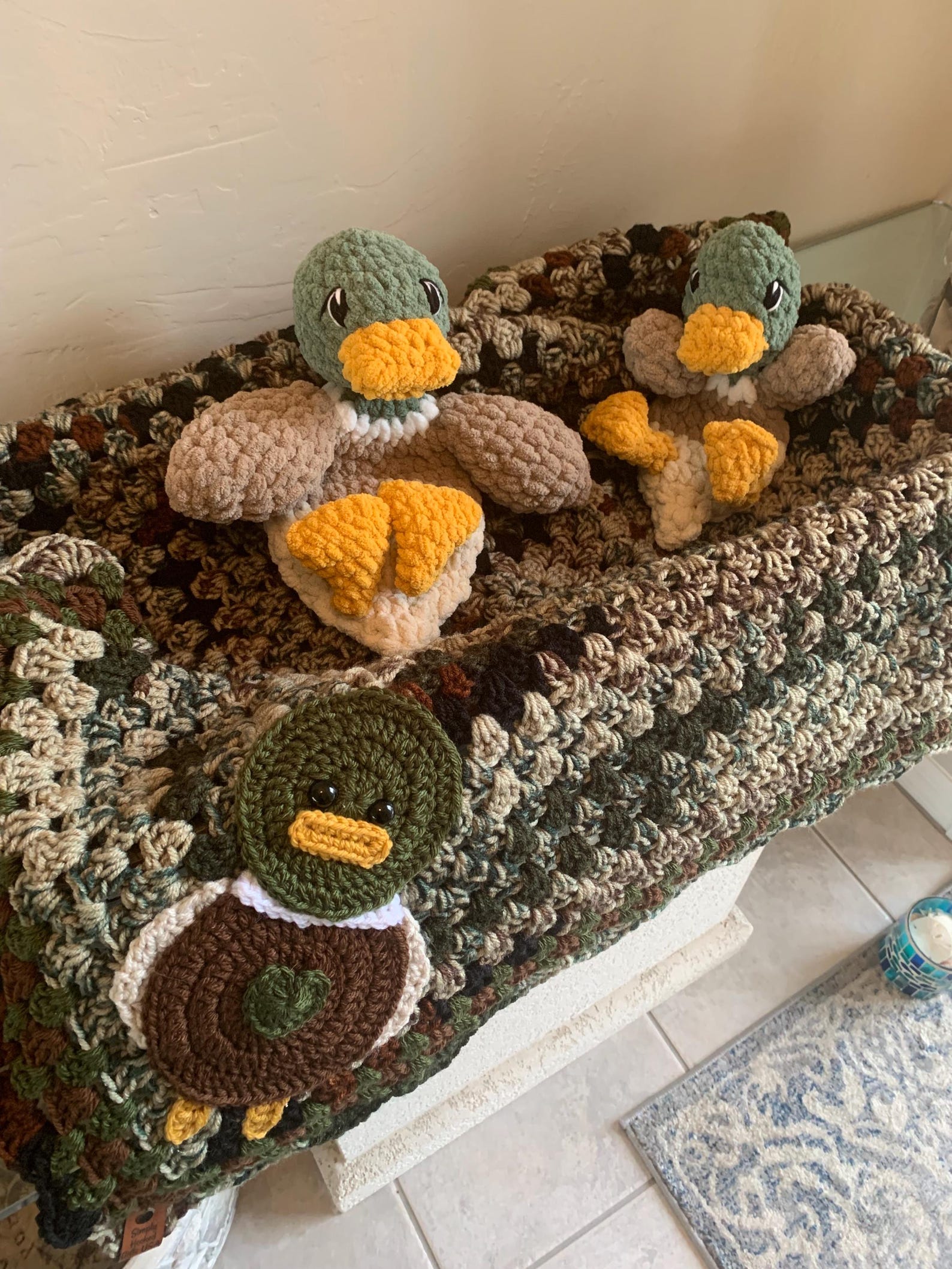 Handmade Crocheted Camo Baby Blanket: Mallard Duck Appliqué Option for ...