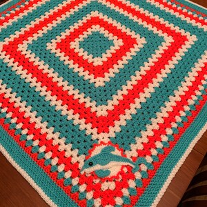 Crochet Baby Blanket,40x40”32x32" Miami Dolphins Inspired Handmade Baby ...