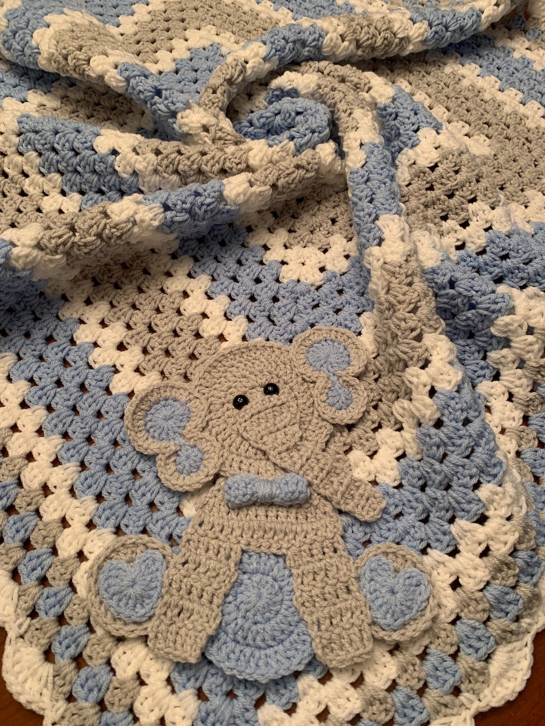 Crochet Baby Blanket With Elephant Design, 40x40" or 32x32" Nursery ...