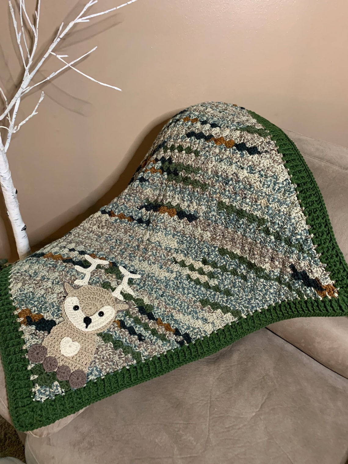 Handmade Crochet Camo Baby Blanket: Deer Appliqué Nursery Decor - Etsy
