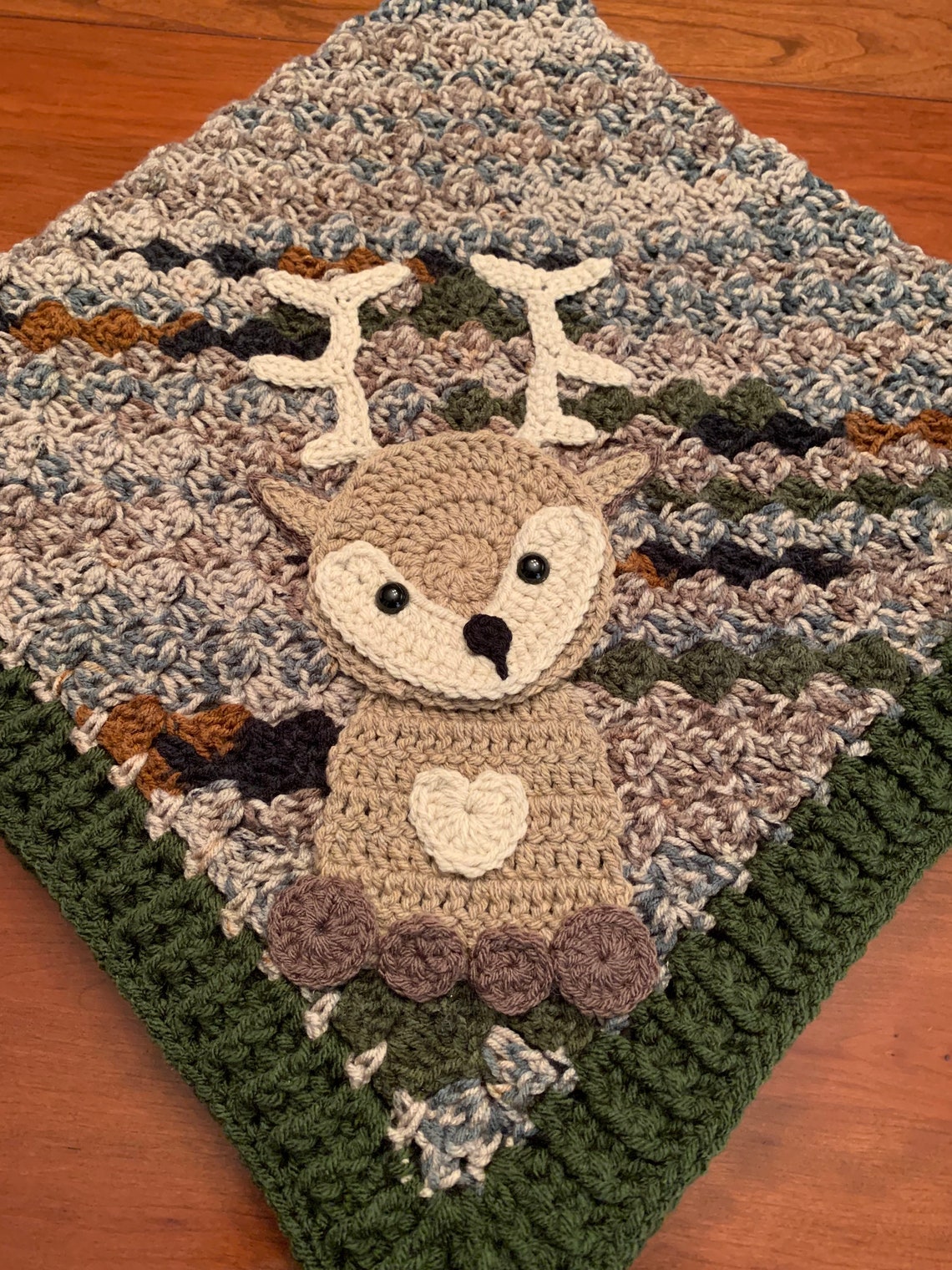 Handmade Crochet Camo Baby Blanket: Deer Appliqué Nursery Decor - Etsy