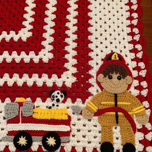 Handmade Crocheted Firefighter Baby Blanket: Fire Truck Nursery Decor ...
