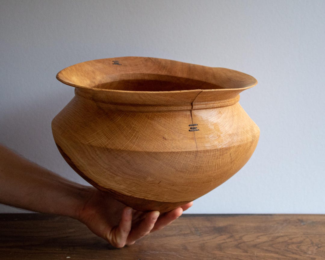 Extra Large Warped Wooden Oak Vessel With Stitched Repairs - Etsy