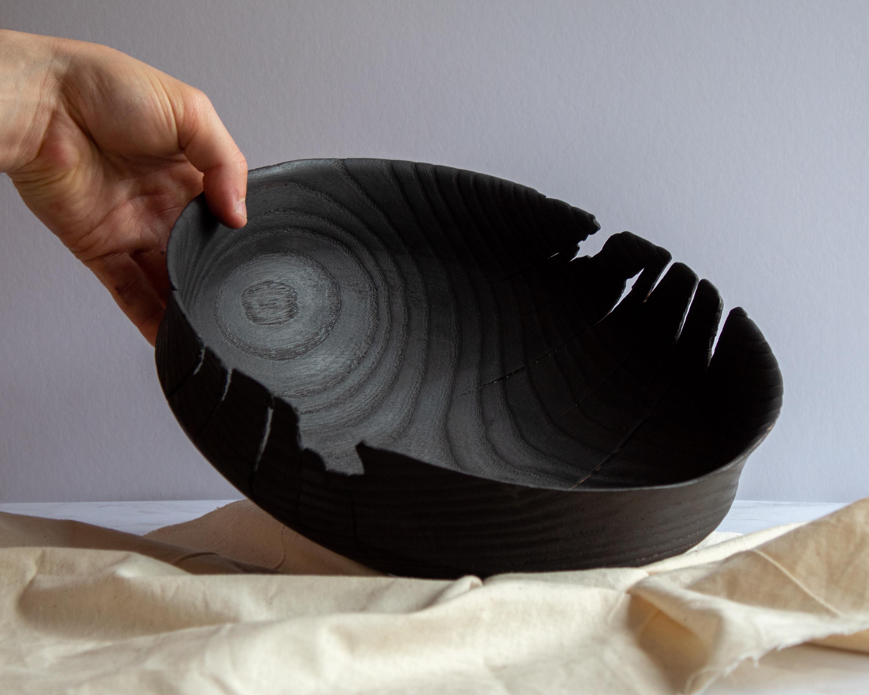 Large Wooden Vessel With Yakisugi Finish, Natural Rustic Vessel, Wooden Sculpture for Home Decor ...