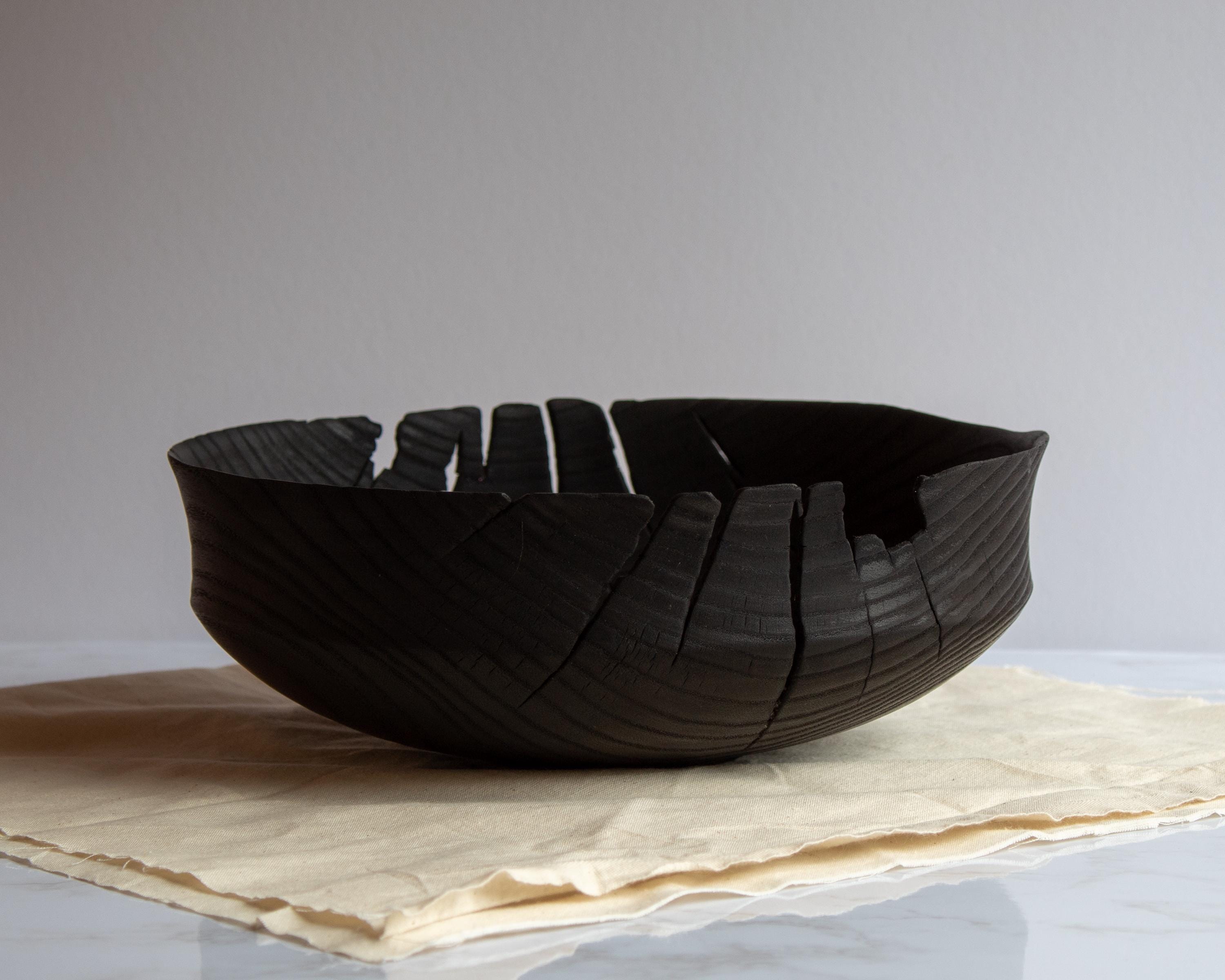 Large Wooden Vessel With Yakisugi Finish, Natural Rustic Vessel, Wooden Sculpture for Home Decor ...