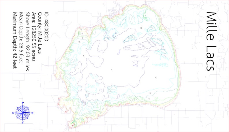 Mille Lacs 3d Bathymetric Lake Map - SVG Digital Design for Glowforge ...